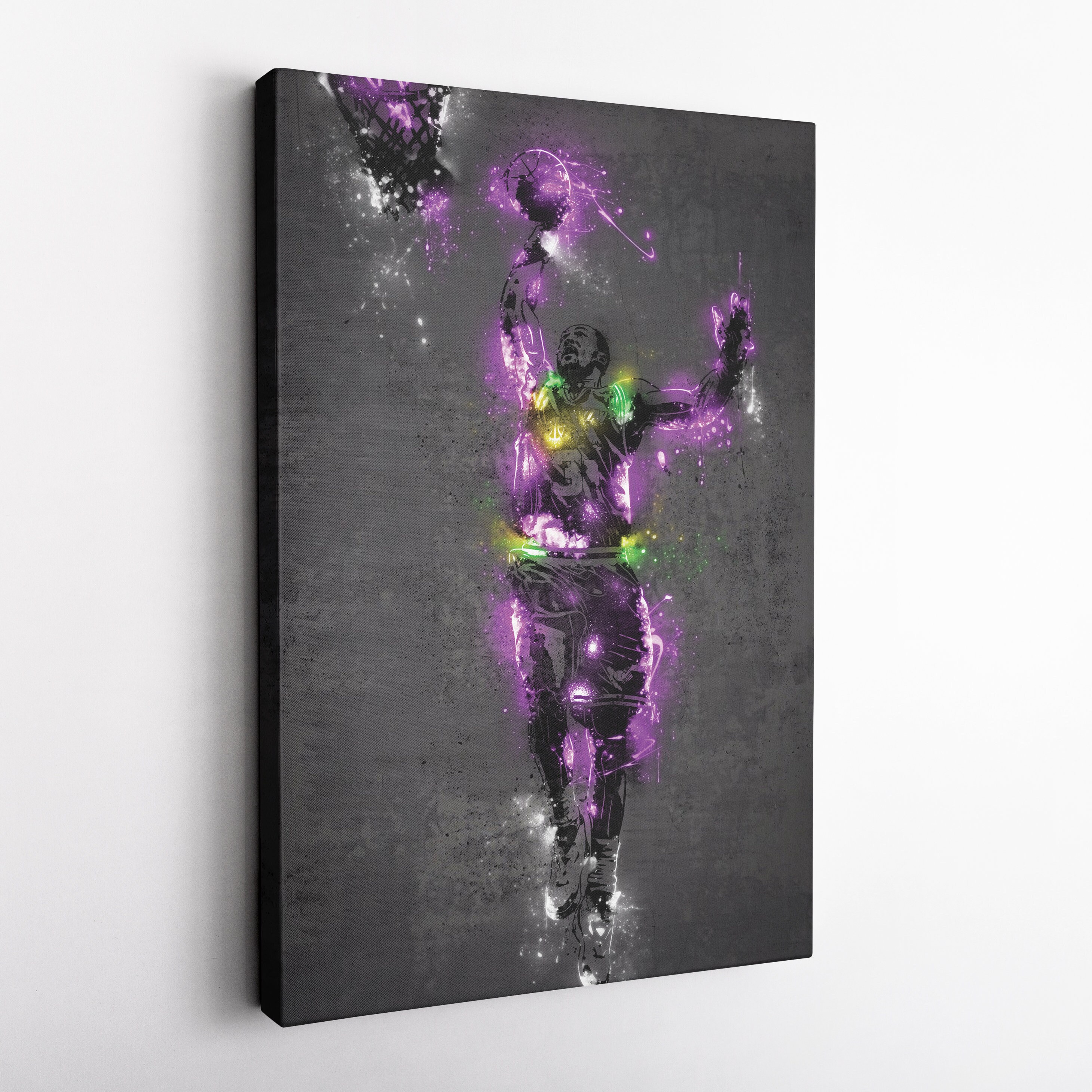 Karl Malone Poster Neon Splash Utah Jazz NBA Framed Canvas Wall Art ...