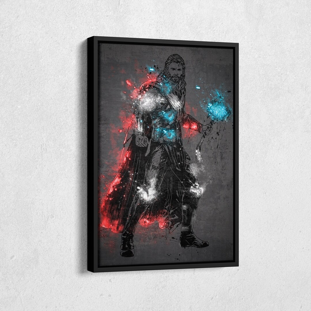 Thor Poster Neon Splash Marvel Comics Framed Canvas Wall Art Print Home ...