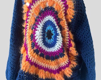 Crochet Eye Sweater (thrifted Yarn) - Etsy