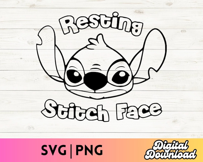 Stitch SVG, Stitch PNG, Stitch Clipart, Resting Stitch Face SVG, Cut ...