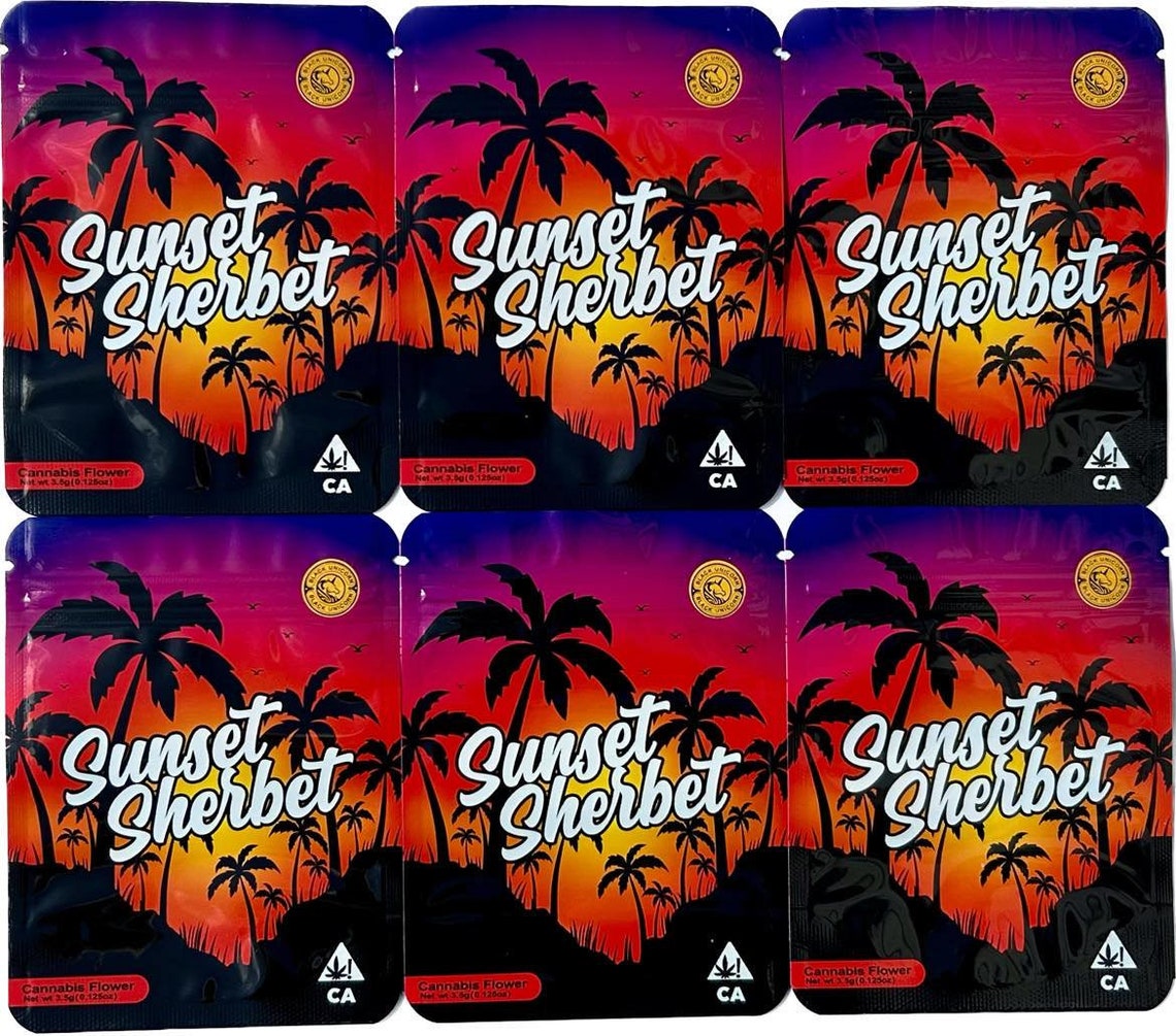 SUNSET SHERBET 3.5g Cali Packs Resealable Mylar Bags EMPTY - Etsy