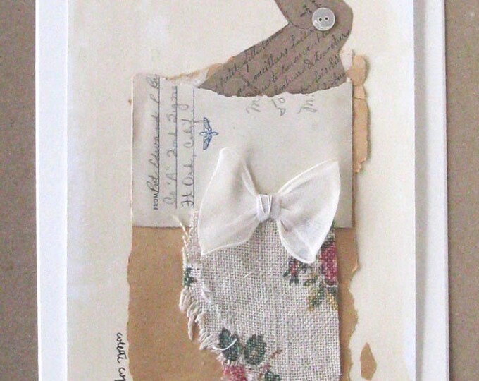 Original Paper and Textile Collage on Paper Bunny Mail - Etsy