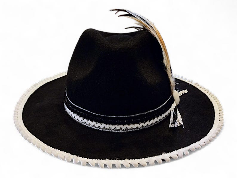 Black and White Fedora With Feathers - Etsy