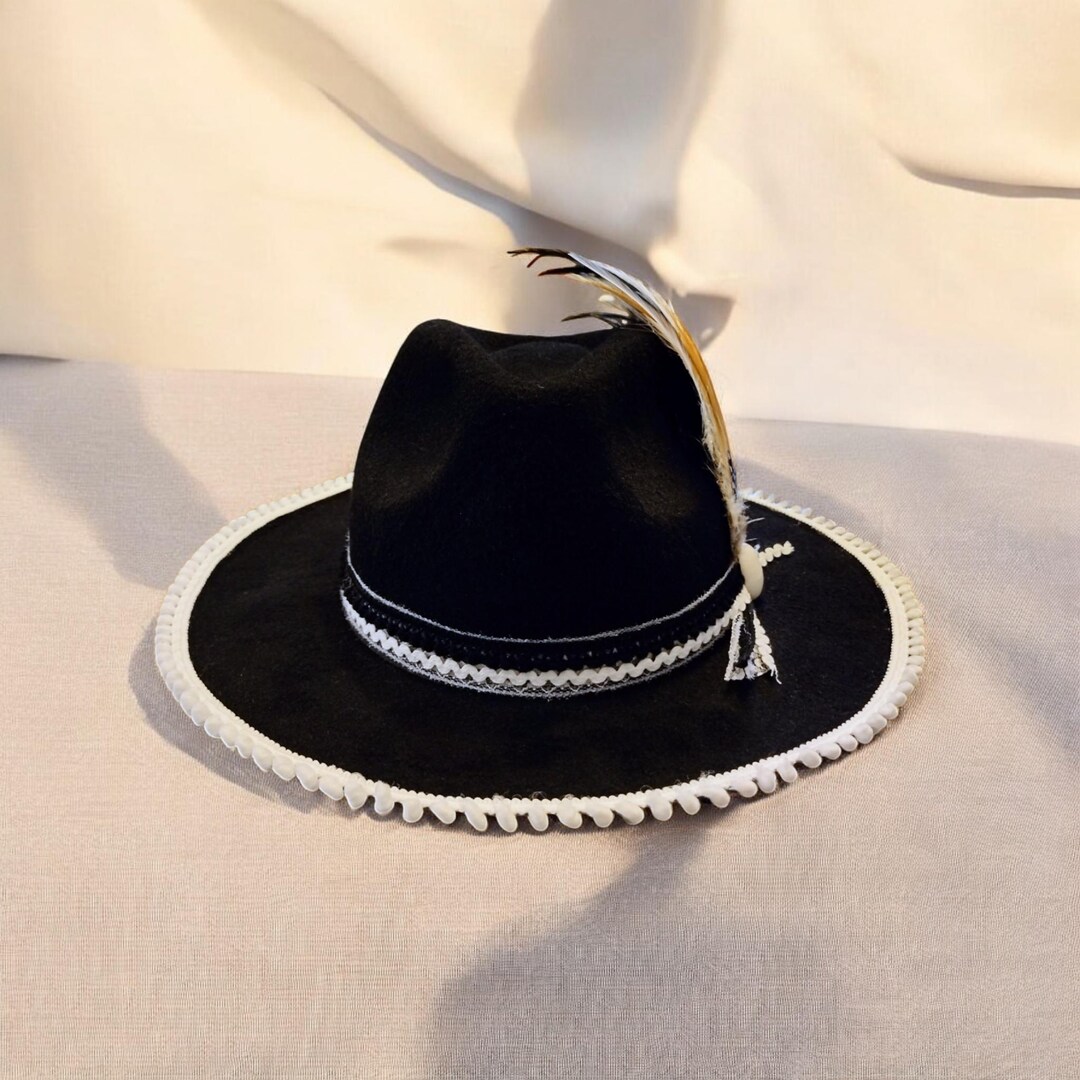 Black and White Fedora With Feathers - Etsy