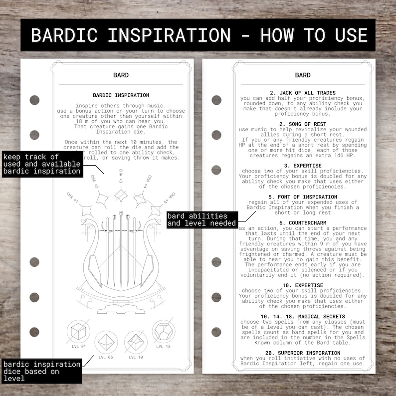 BARD Character Sheet and Spell Book for Dnd 5e | Form Fillable Pdfs and ...