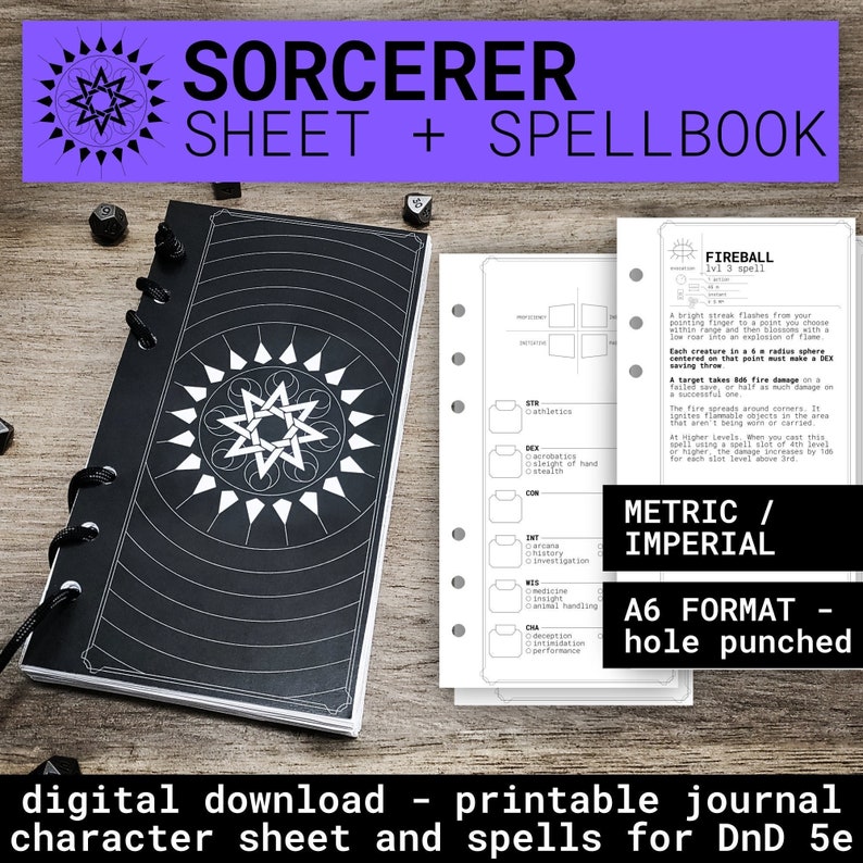 SORCERER Character Sheet and Spell Book for Dnd 5e | Form Fillable Pdfs ...