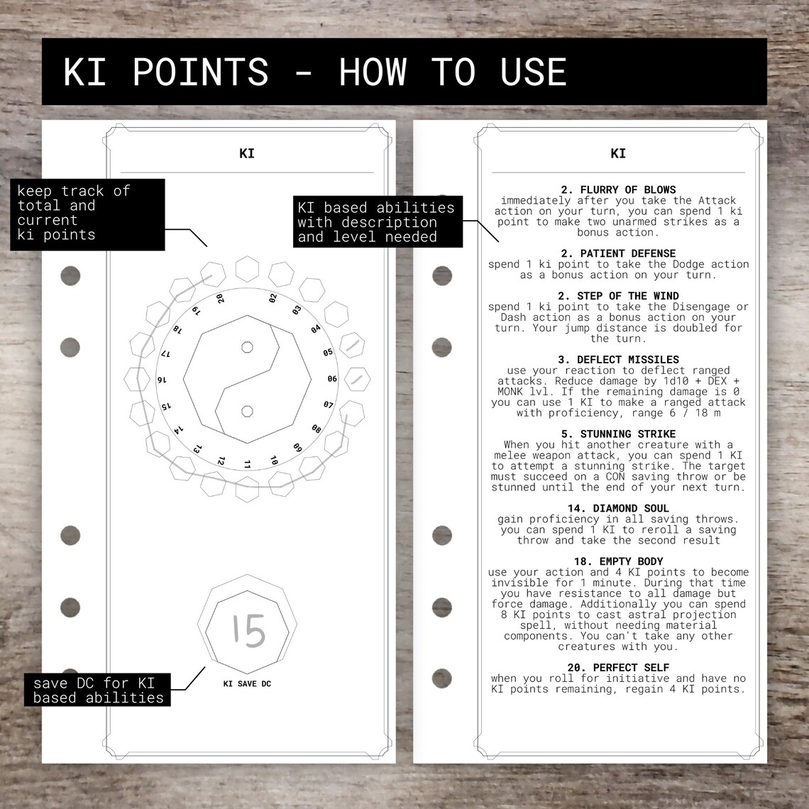 MONK Character Sheet, Journal and Spells for Dnd 5e | Form Fillable ...