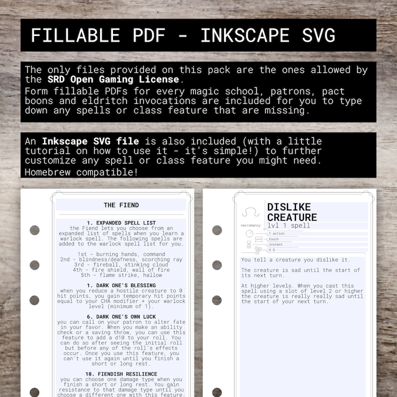 WARLOCK Character Sheet and Spell Book for Dnd 5e | Form Fillable Pdfs ...