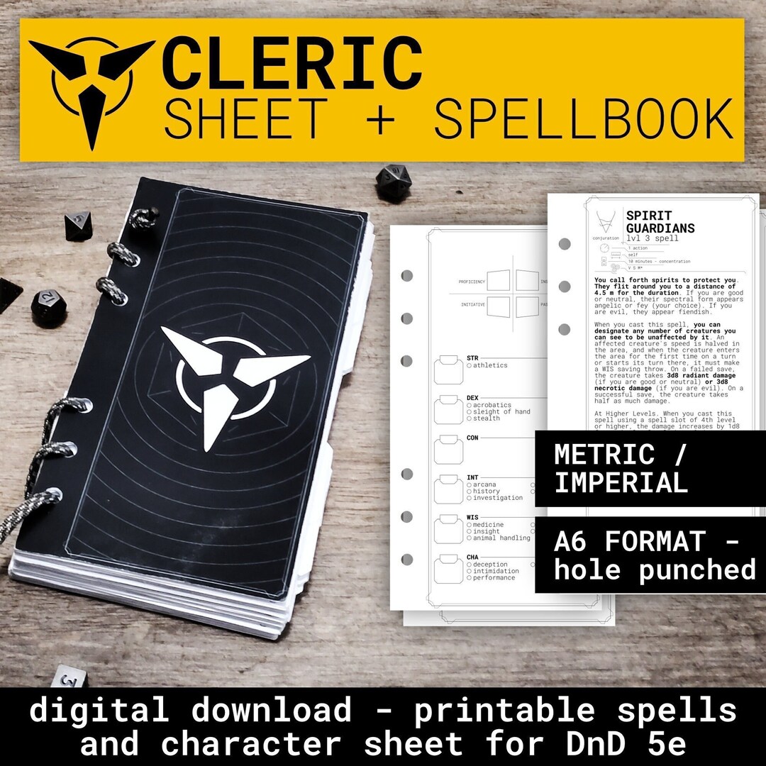 CLERIC Character Sheet and Spell Book for Dnd 5e | Form Fillable Pdfs ...