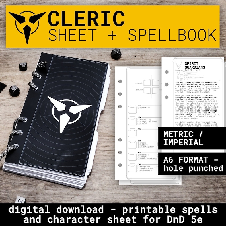 CLERIC Character Sheet and Spell Book for Dnd 5e | Form Fillable Pdfs ...