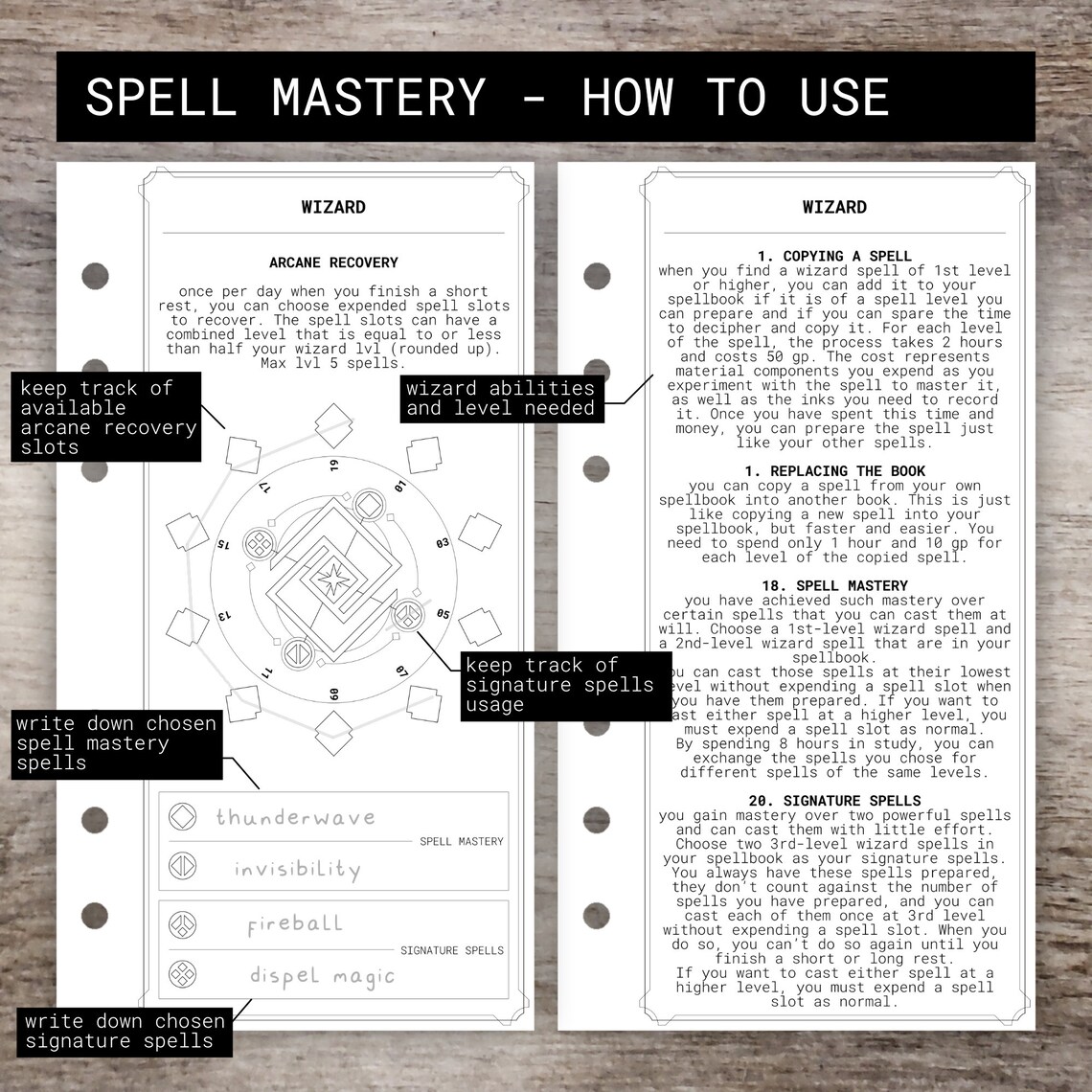 WIZARD Character Sheet and Spell Book for Dnd 5e | Form Fillable Pdfs ...