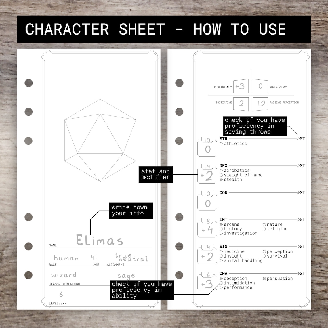 WIZARD Character Sheet and Spell Book for Dnd 5e | Form Fillable Pdfs ...