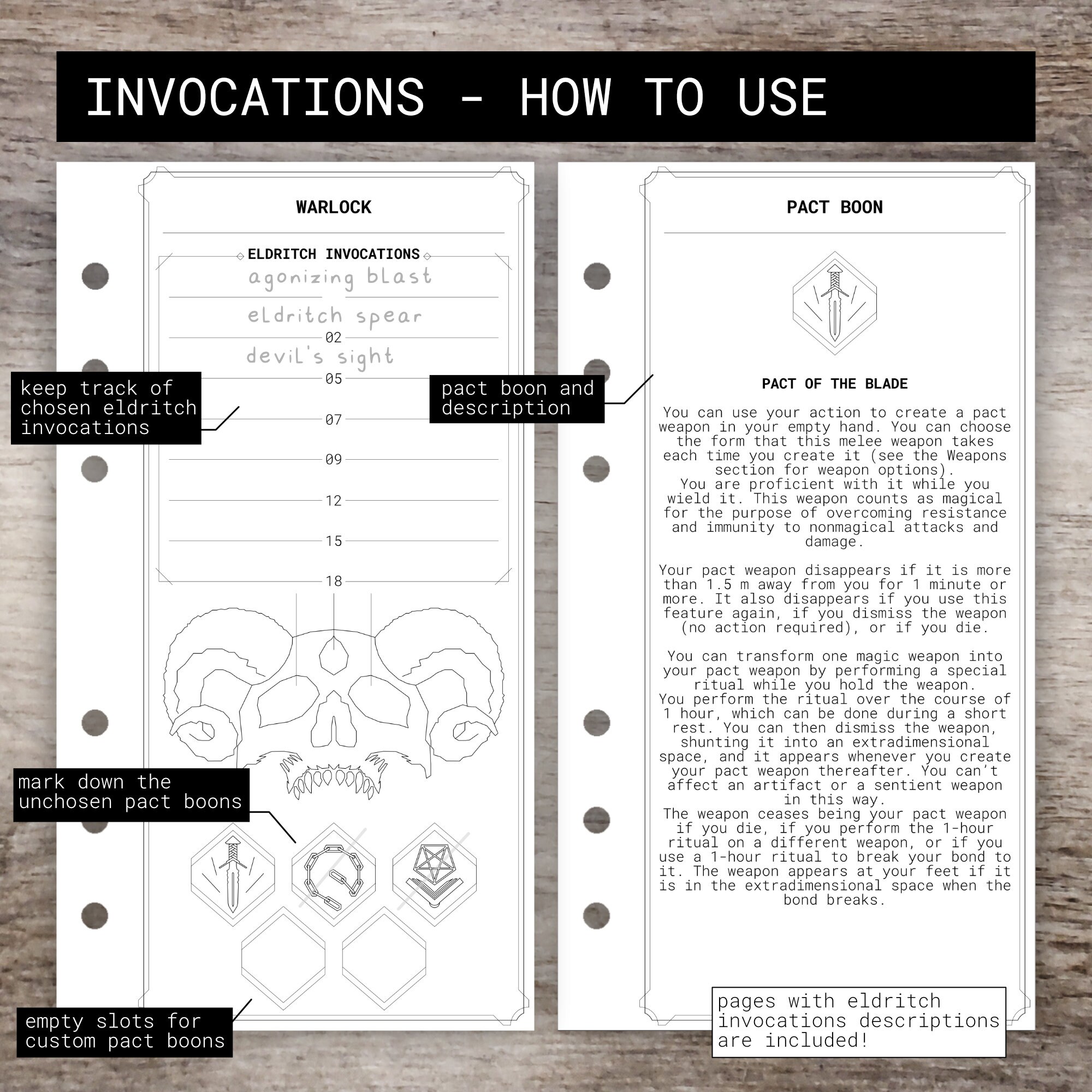 WARLOCK Character Sheet and Spell Book for Dnd 5e | Form Fillable Pdfs ...
