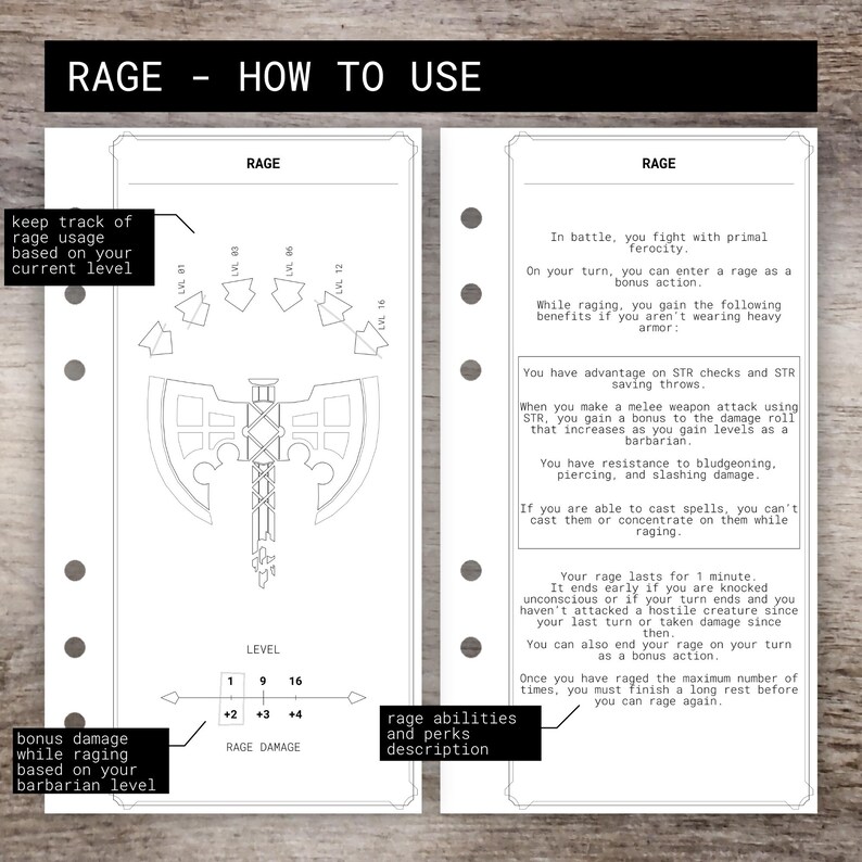 BARBARIAN Character Sheet, Journal Spells for Dnd 5e | Form Fillable ...
