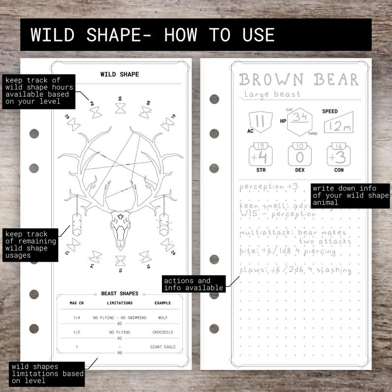 DRUID Character Sheet and Spell Book for Dnd 5e | Form Fillable Pdfs ...