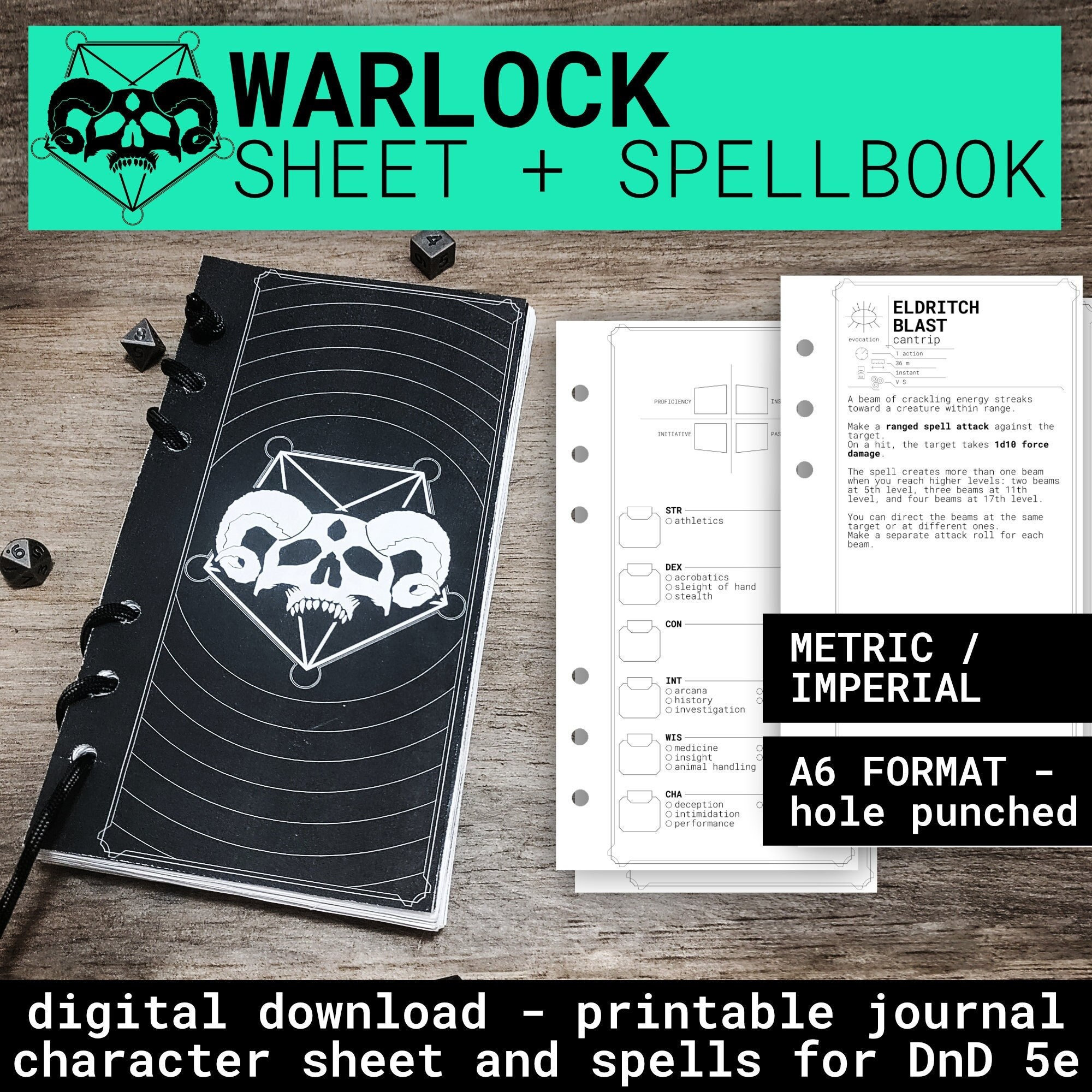 WARLOCK Character Sheet and Spell Book for Dnd 5e | Form Fillable Pdfs ...