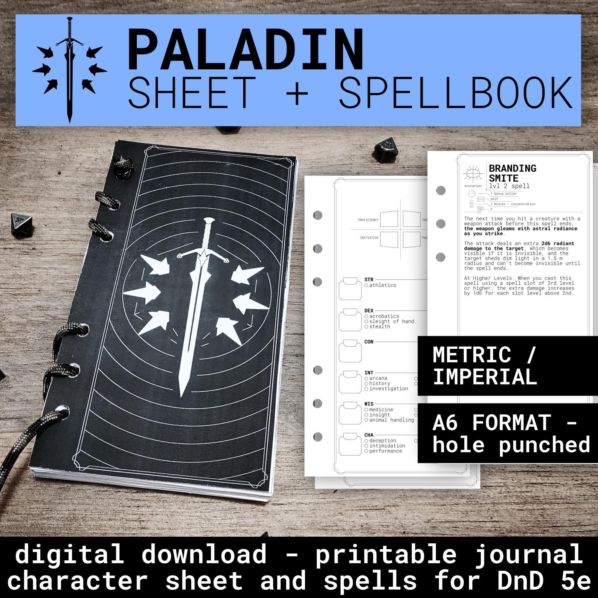 PALADIN Character Sheet and Spell Book for Dnd 5e | Form Fillable Pdfs ...