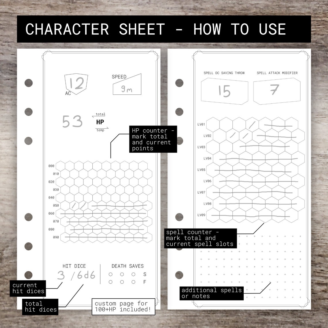 WIZARD Character Sheet and Spell Book for Dnd 5e | Form Fillable Pdfs ...