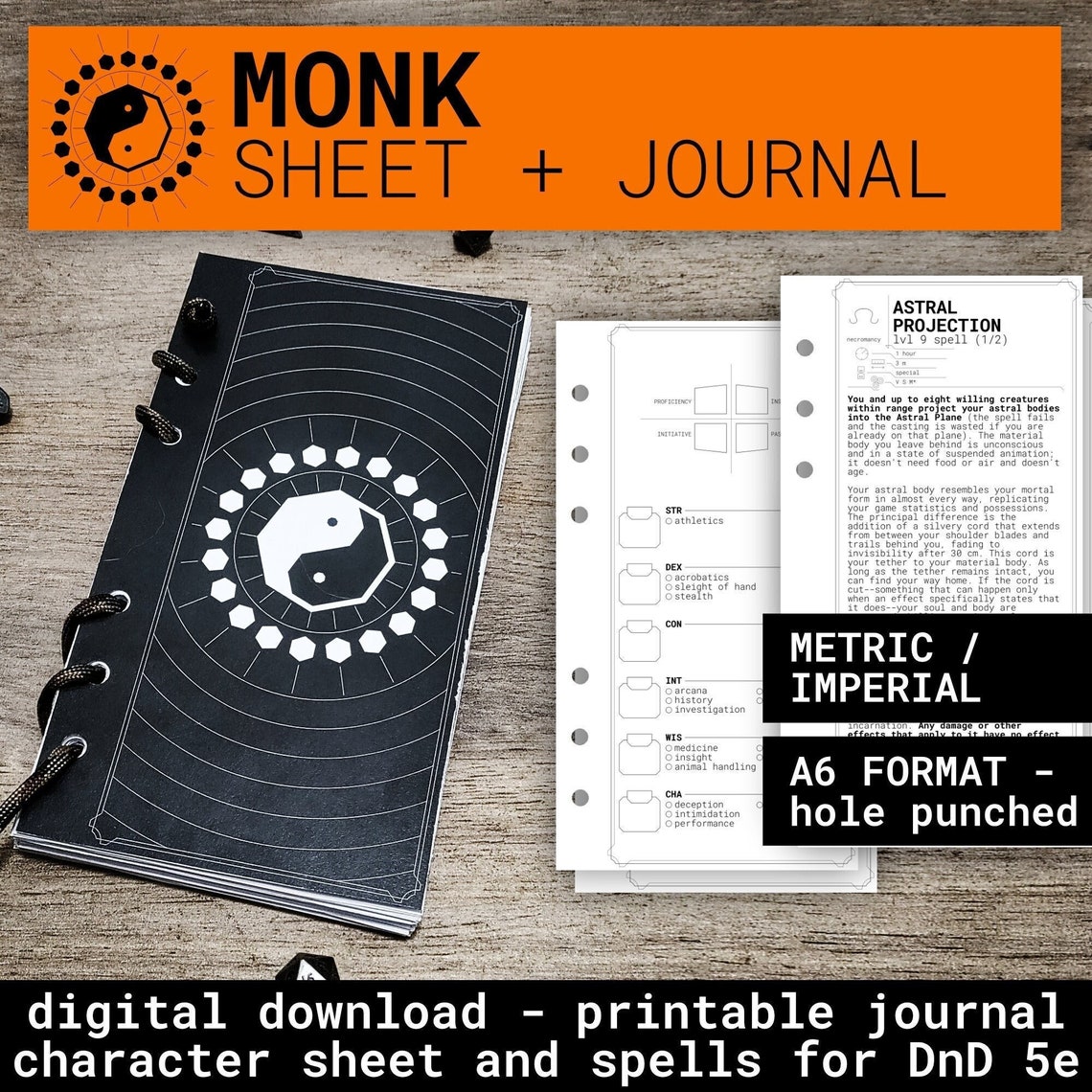 MONK Character Sheet, Journal and Spells for Dnd 5e | Form Fillable ...