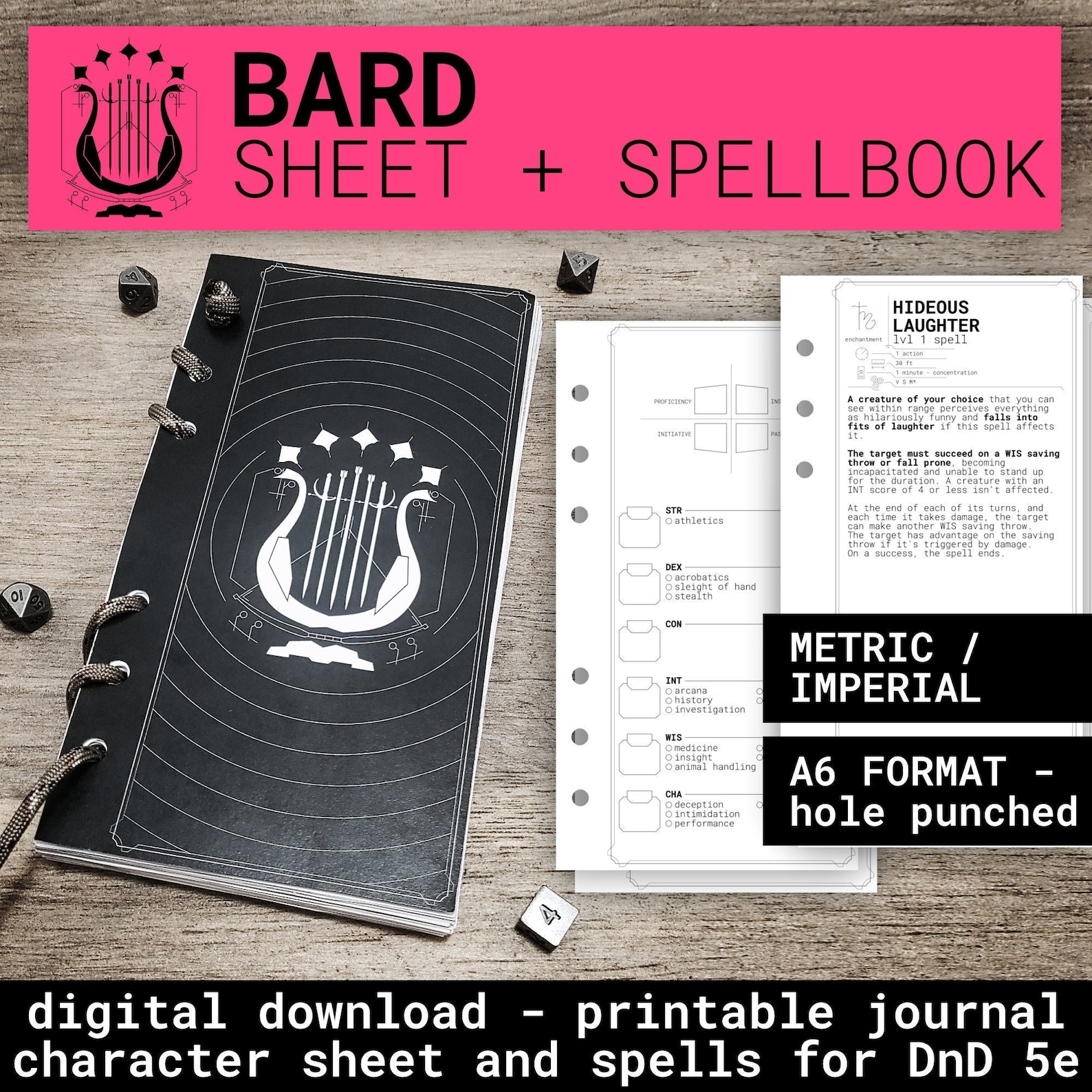 BARD Character Sheet and Spell Book for Dnd 5e | Form Fillable Pdfs and ...