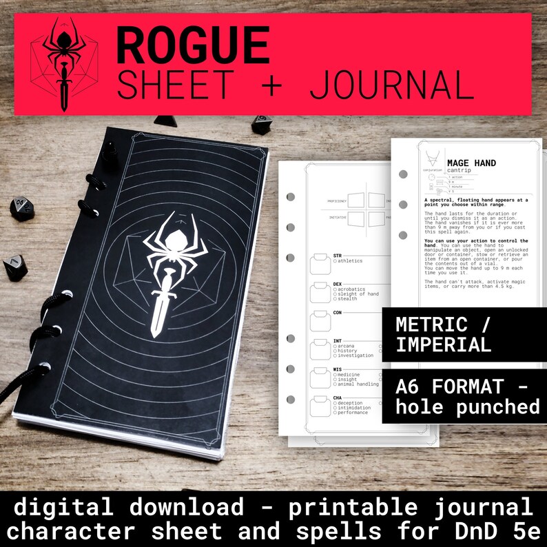 ROGUE Character Sheet, Journal and Spells for Dnd 5e Form Fillable Pdfs ...