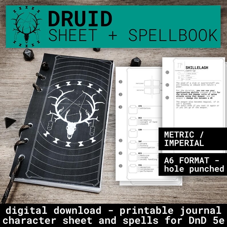 DRUID Character Sheet and Spell Book for Dnd 5e Form Fillable Pdfs and ...