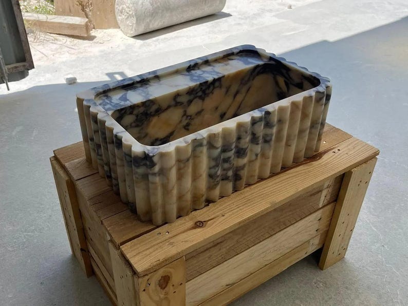 Hand Carved Calacatta Viola Marble Sink | Custom Bathroom Vanity Basin ...