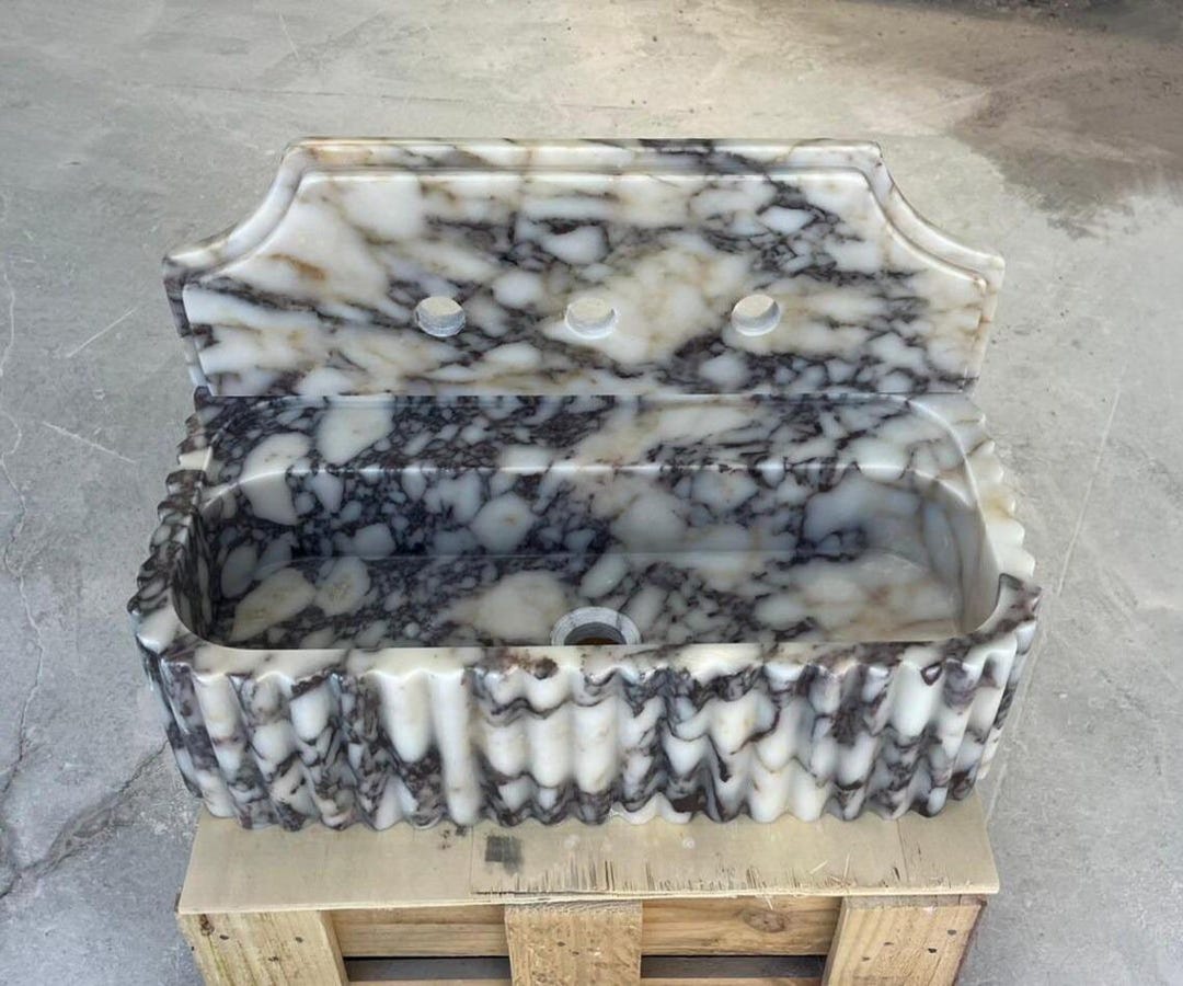 Handcarved Calacatta Viola Marble Sink | Polished Wall Mount Vessel - Etsy