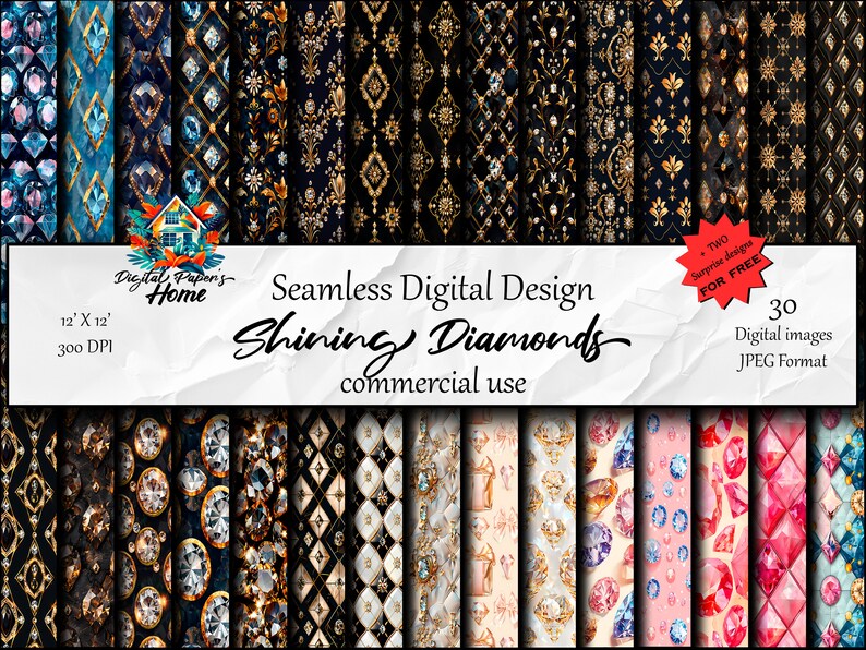 Shining Diamonds, Seamless Digital Paper for Commercial and Personal ...