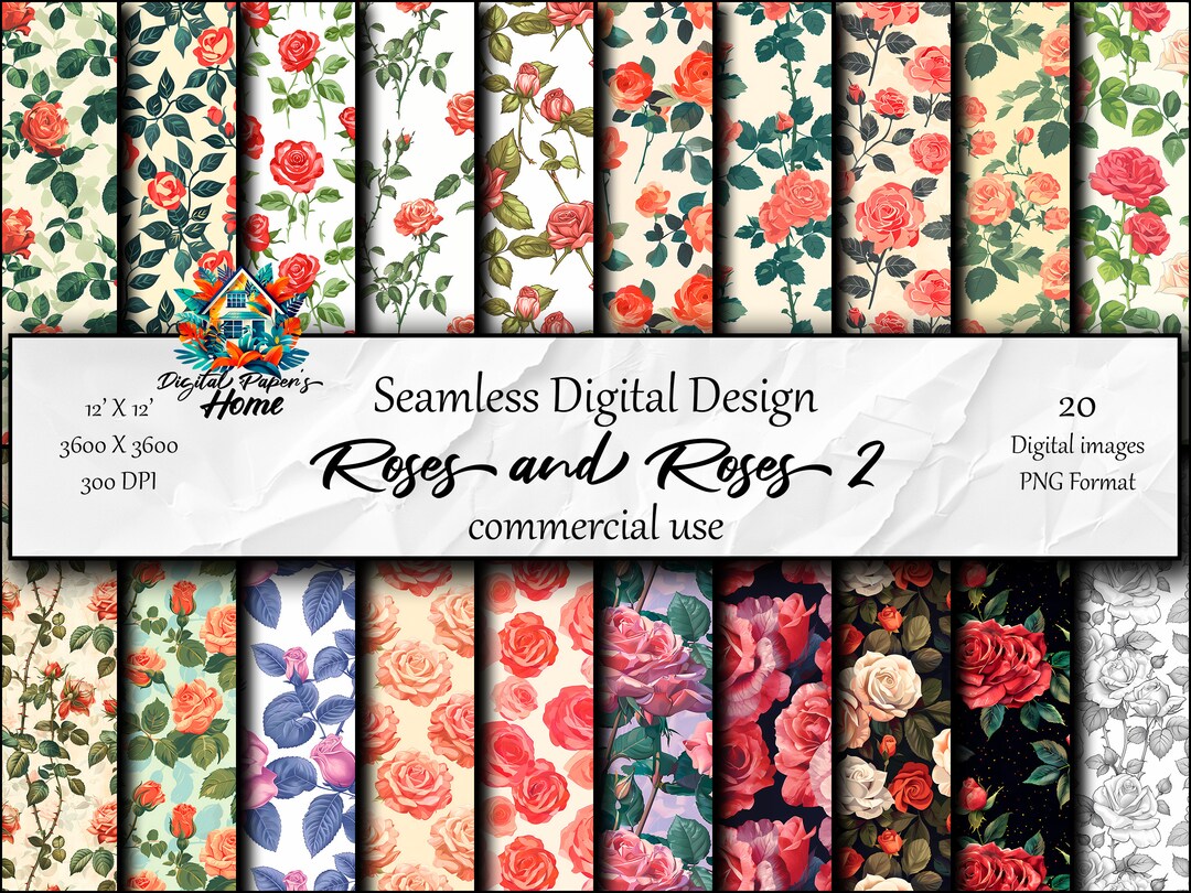 Roses and Roses 2, Seamless Digital Paper for Commercial and Personal ...