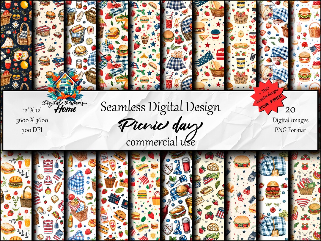 Picnic Day, Seamless Digital Paper for Commercial and Personal Use - Etsy