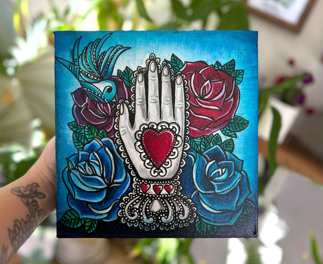 Milagro Hand and Roses Painting on Canvas- 8 X 8 X 2.25 - Etsy