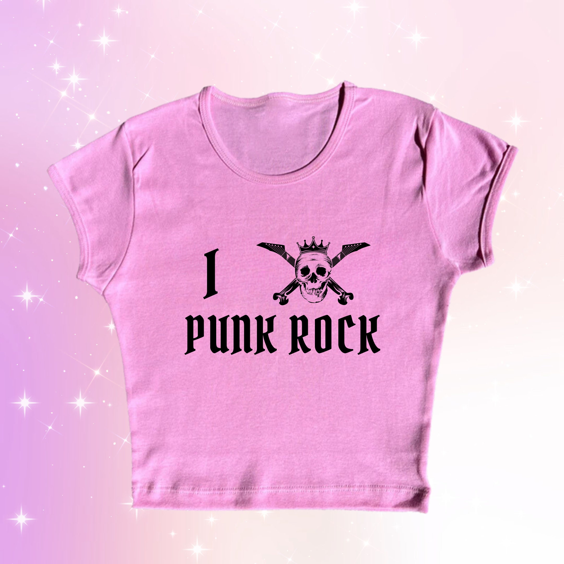 I Love Punk Rock Y2K Skull Graphic Fairy Grunge Crop Top, 2000s Goth T ...