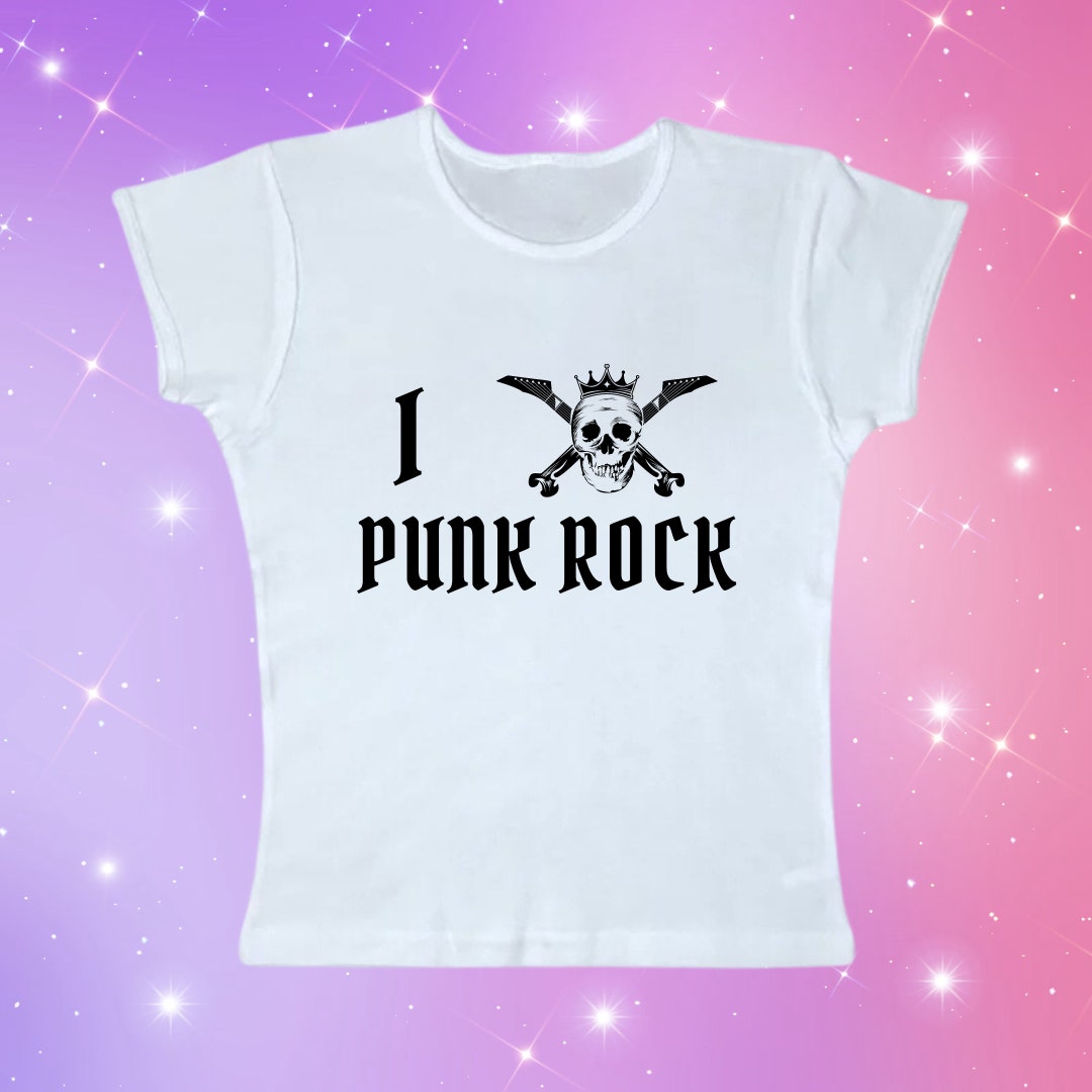 I Love Punk Rock Y2K Skull Graphic Fairy Grunge Crop Top, 2000s Goth T ...