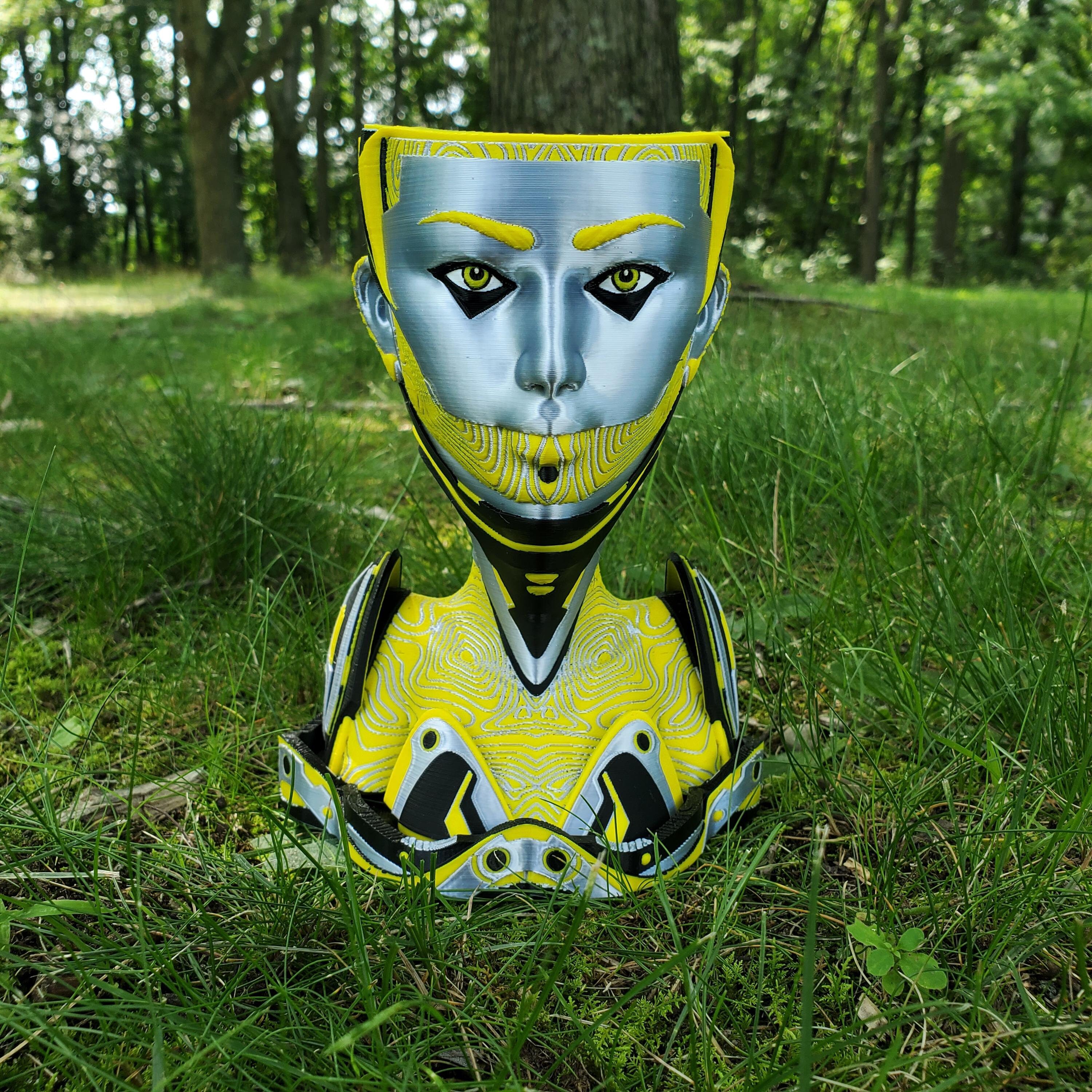 3D Printed 4 Color Multi Color Psychedelic Mech Faced Planter With Drip ...