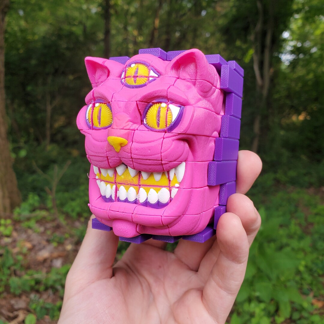 3D Printed Articulating Psychedelic Cat Cube With Mountable Housing ...
