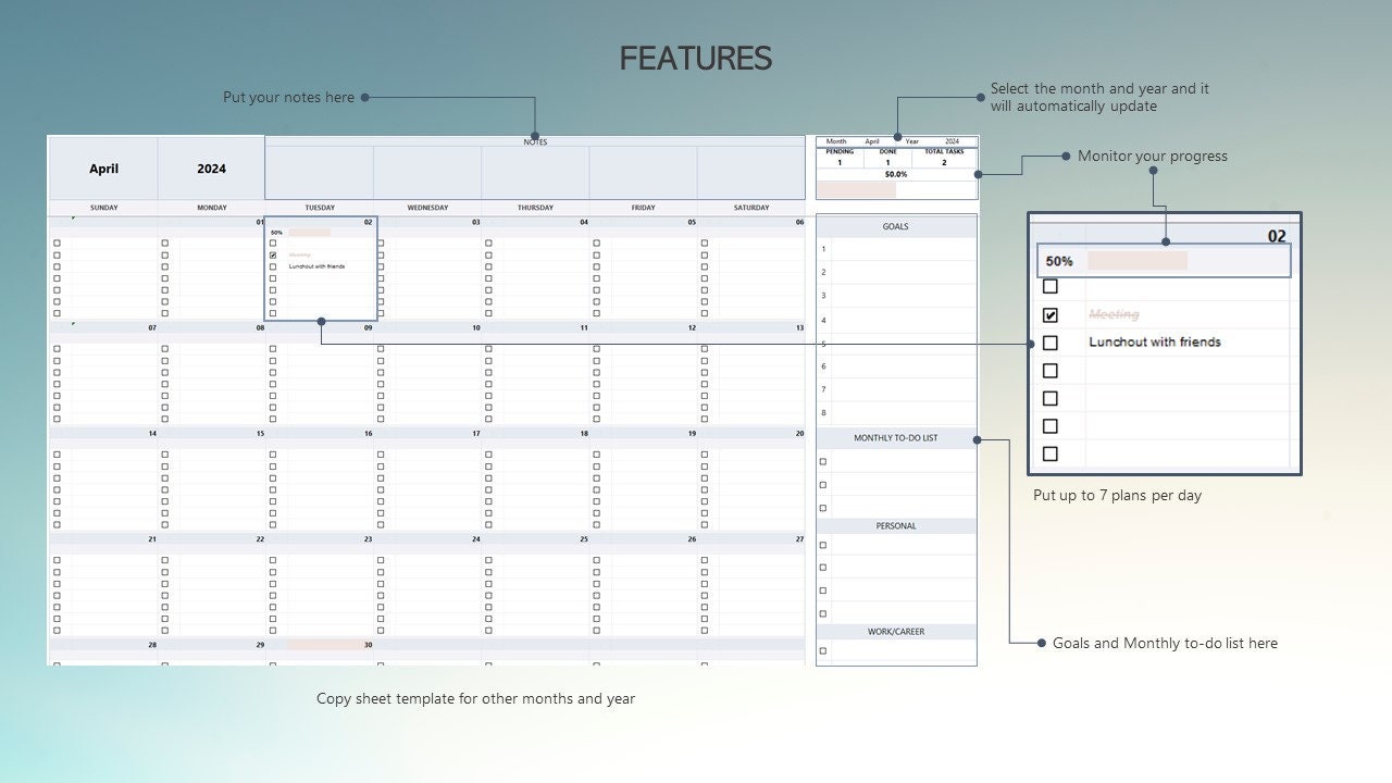 Monthly Calendar Template - Etsy