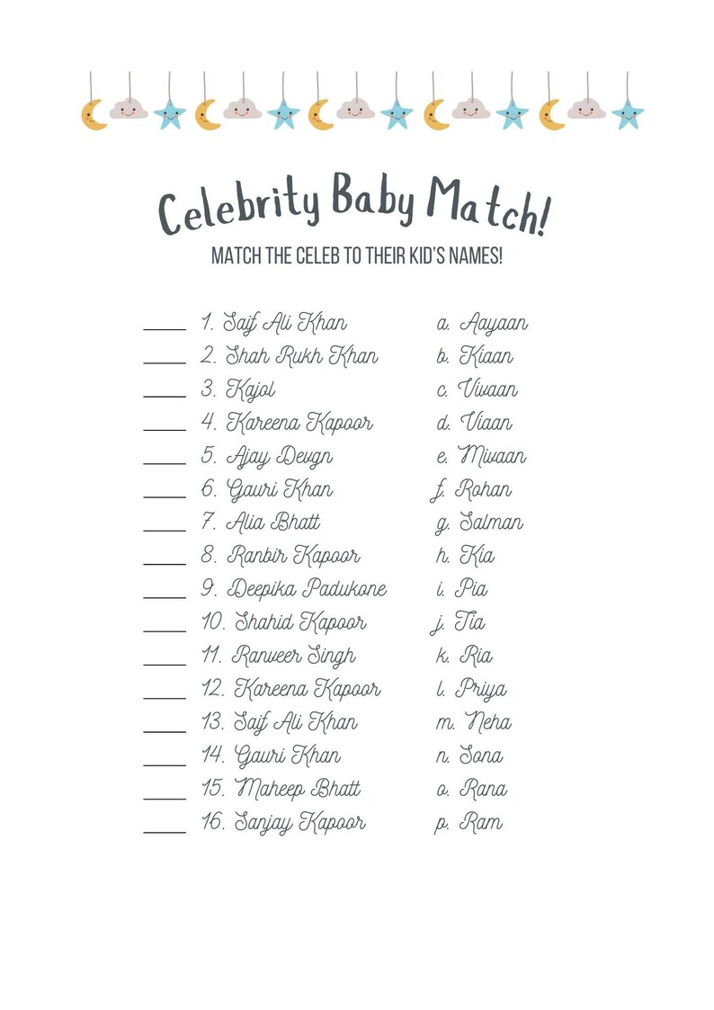 Desi Baby Celebrity Match Digital Download - Etsy
