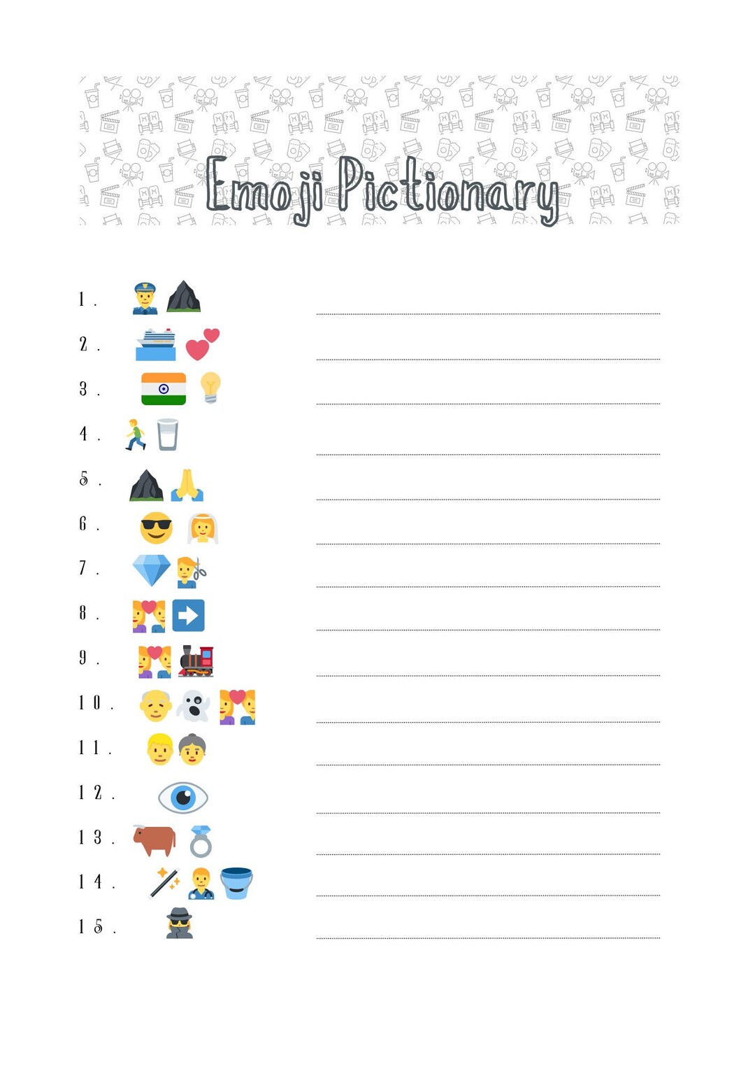 Indian Bollywood Emoji Pictionary Game, Desi Game, Digital Download - Etsy