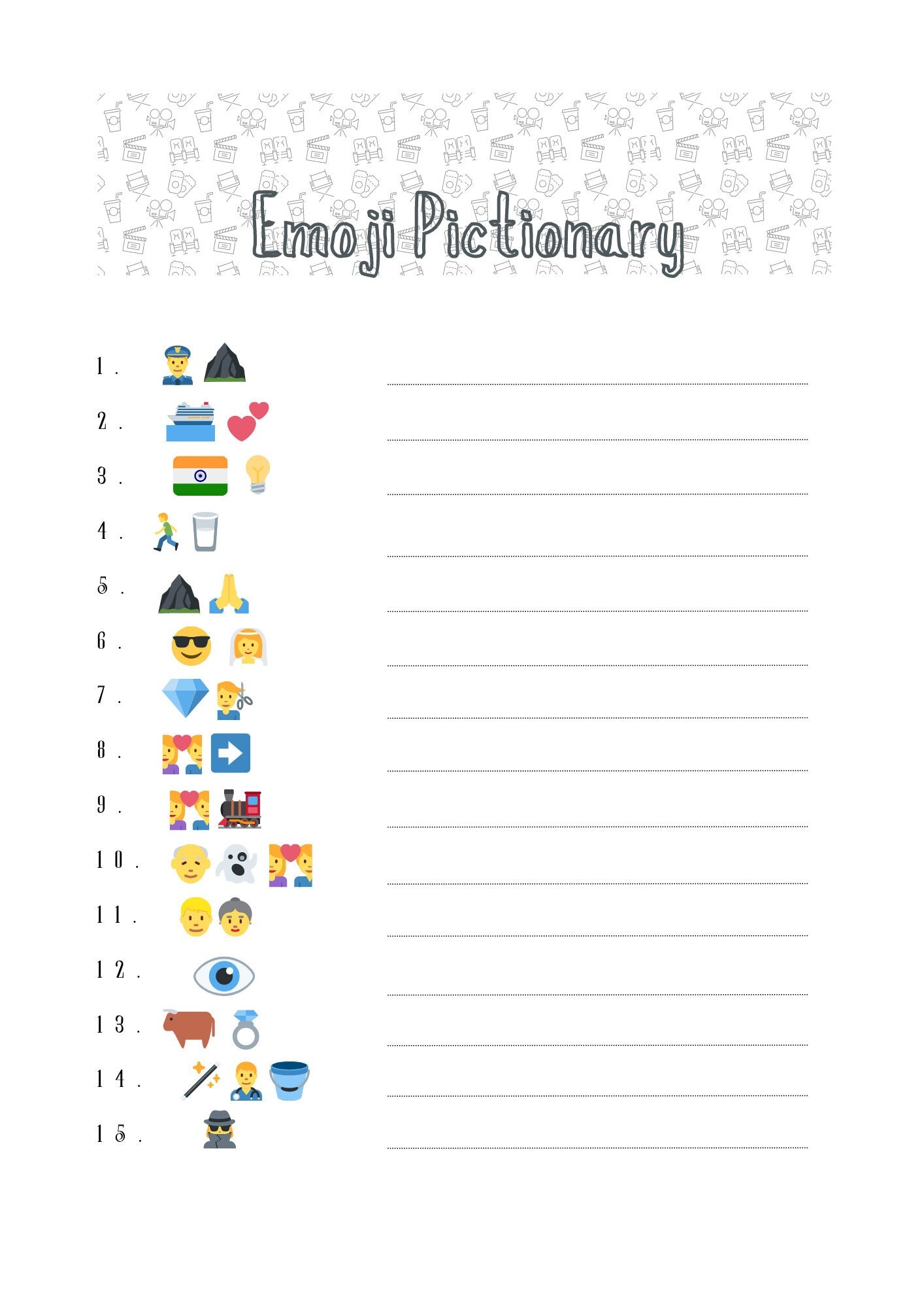Indian Bollywood Emoji Pictionary Game, Desi Game, Digital Download - Etsy