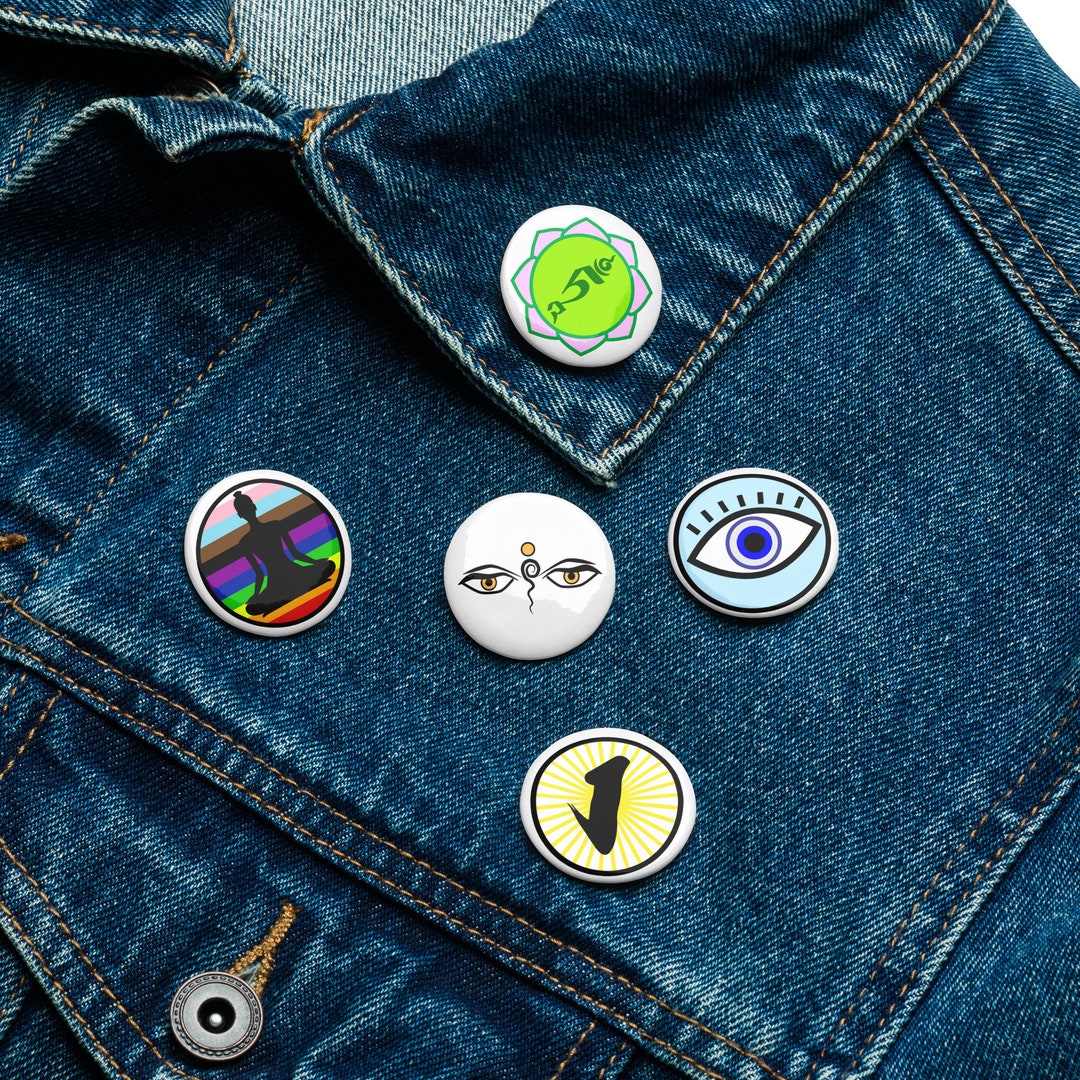 Set of Symbols Pin Buttons, Buddhist Iconography, Green Tara, Shambhala ...