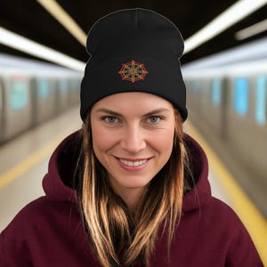 Wheel of Dharma, Buddhist Symbol, Embroidered Beanie, Spiritualized ...