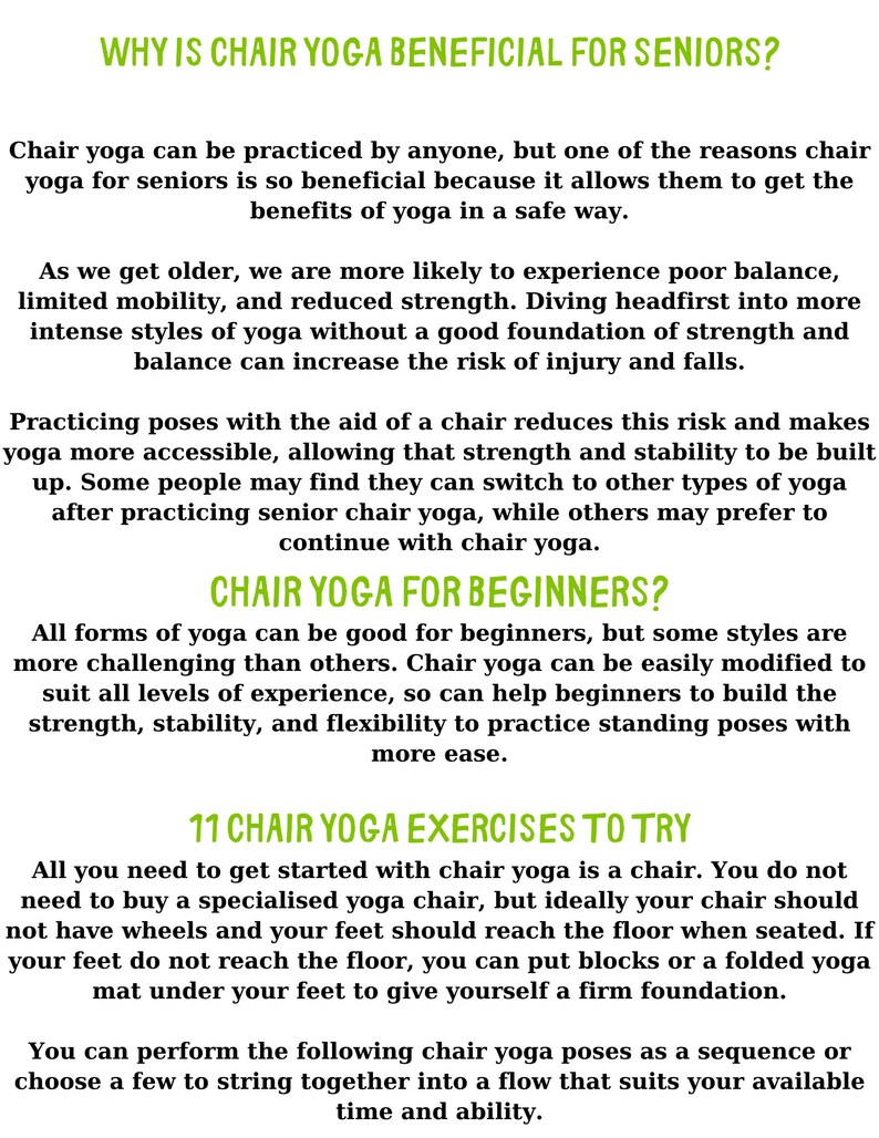 30 Day Workout Chair Yoga, Somatic Exercise, Beginner Yoga, Challenge ...