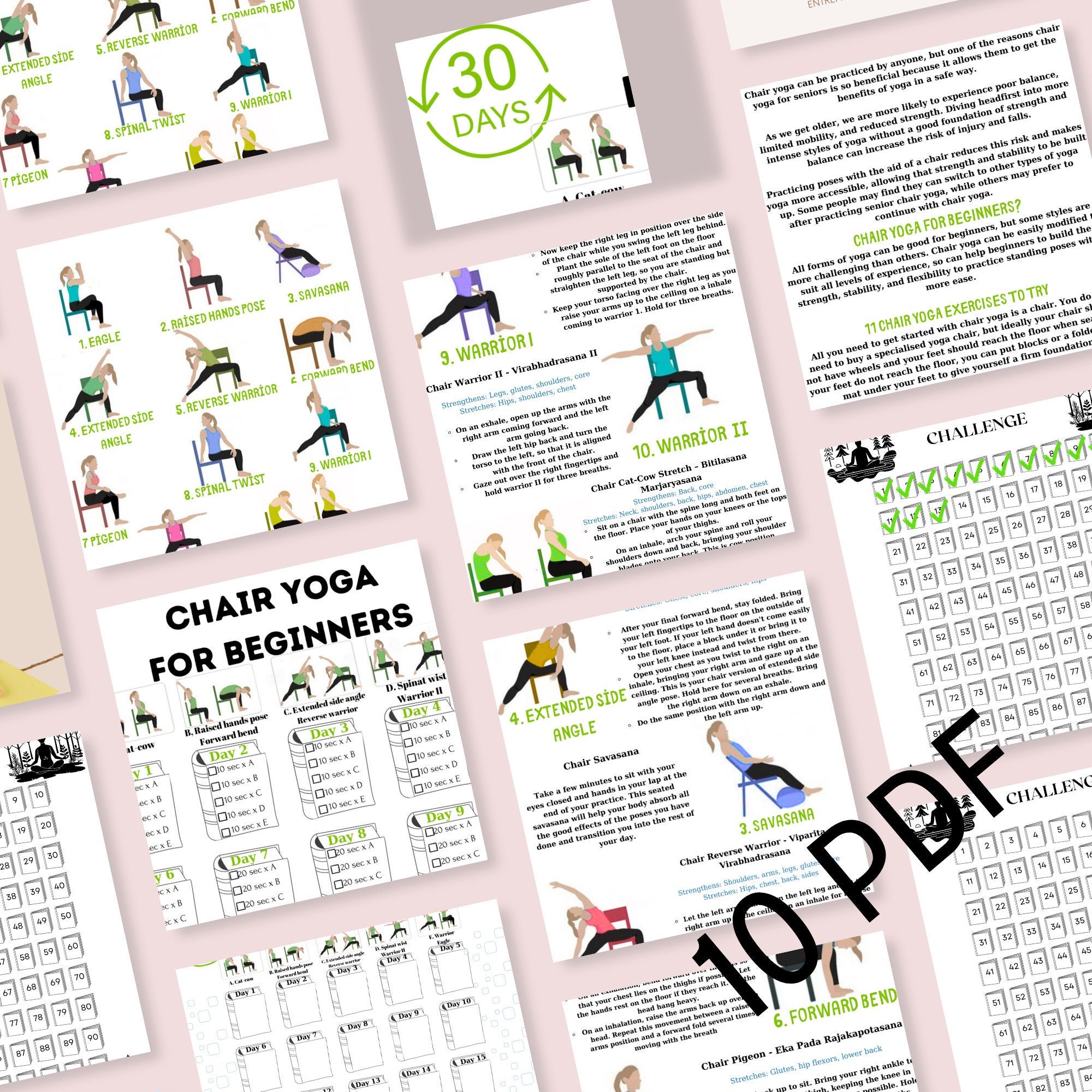 30 Day Workout Chair Yoga, Somatic Exercise, Beginner Yoga, Challenge ...