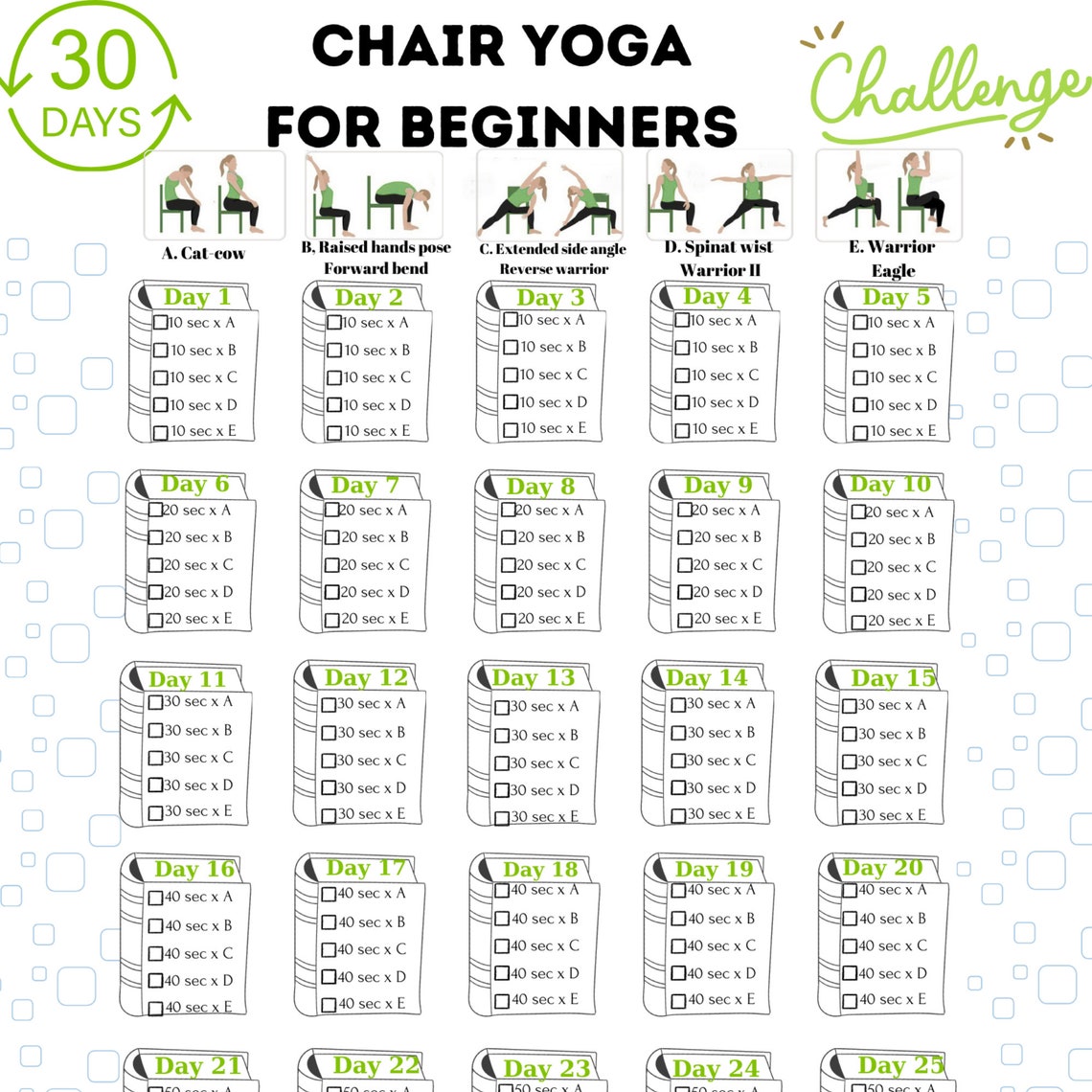30 Day Workout Chair Yoga, Somatic Exercise, Beginner Yoga, Challenge ...