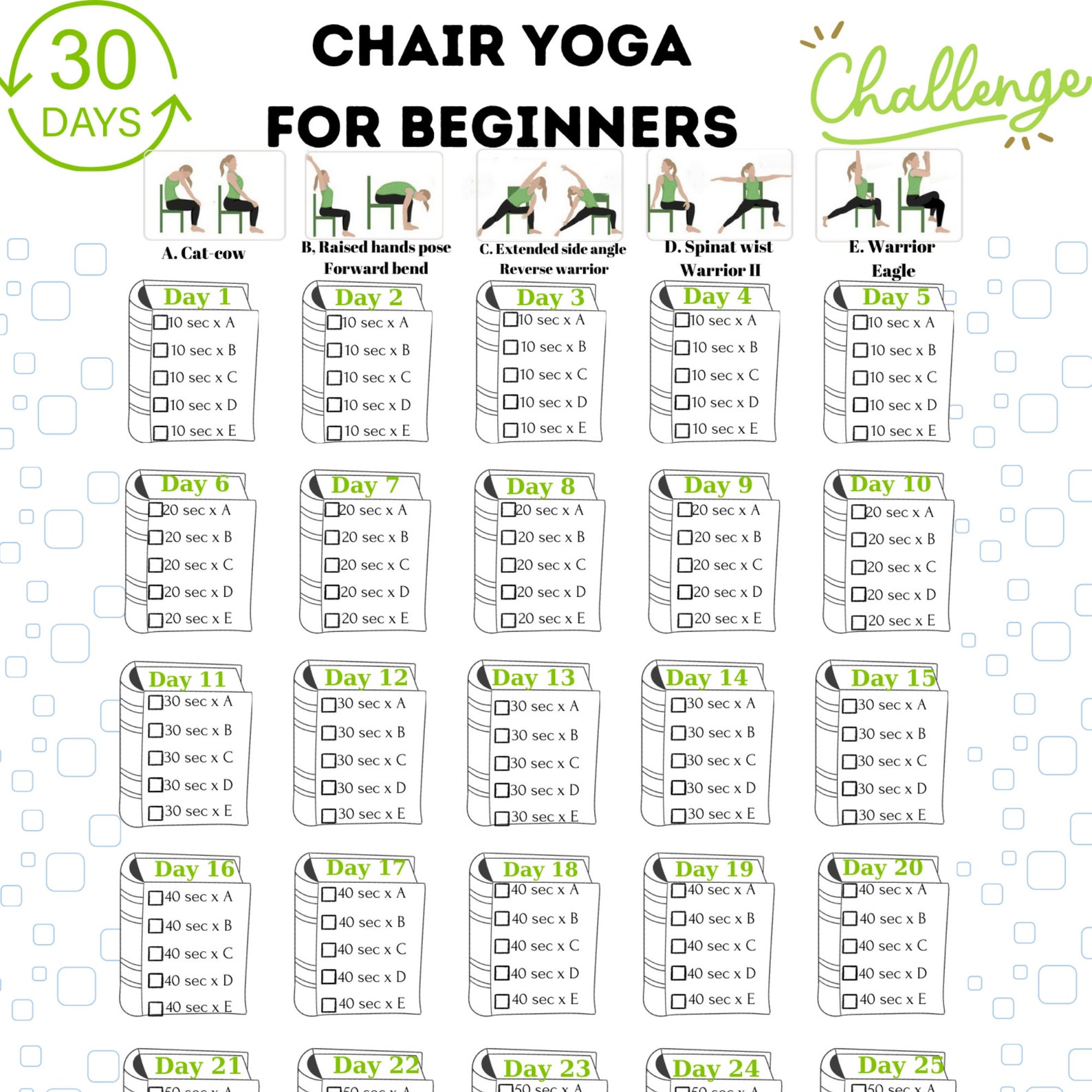 30 Day Workout Chair Yoga, Somatic Exercise, Beginner Yoga, Challenge ...