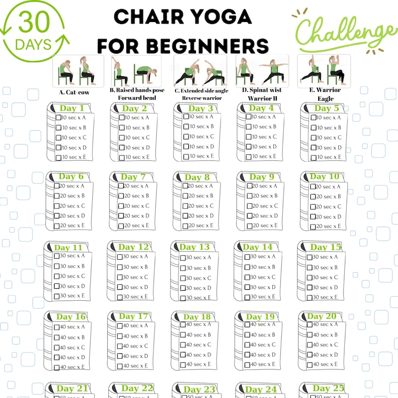 30 Day Workout Chair Yoga, Somatic Exercise, Beginner Yoga, Challenge ...