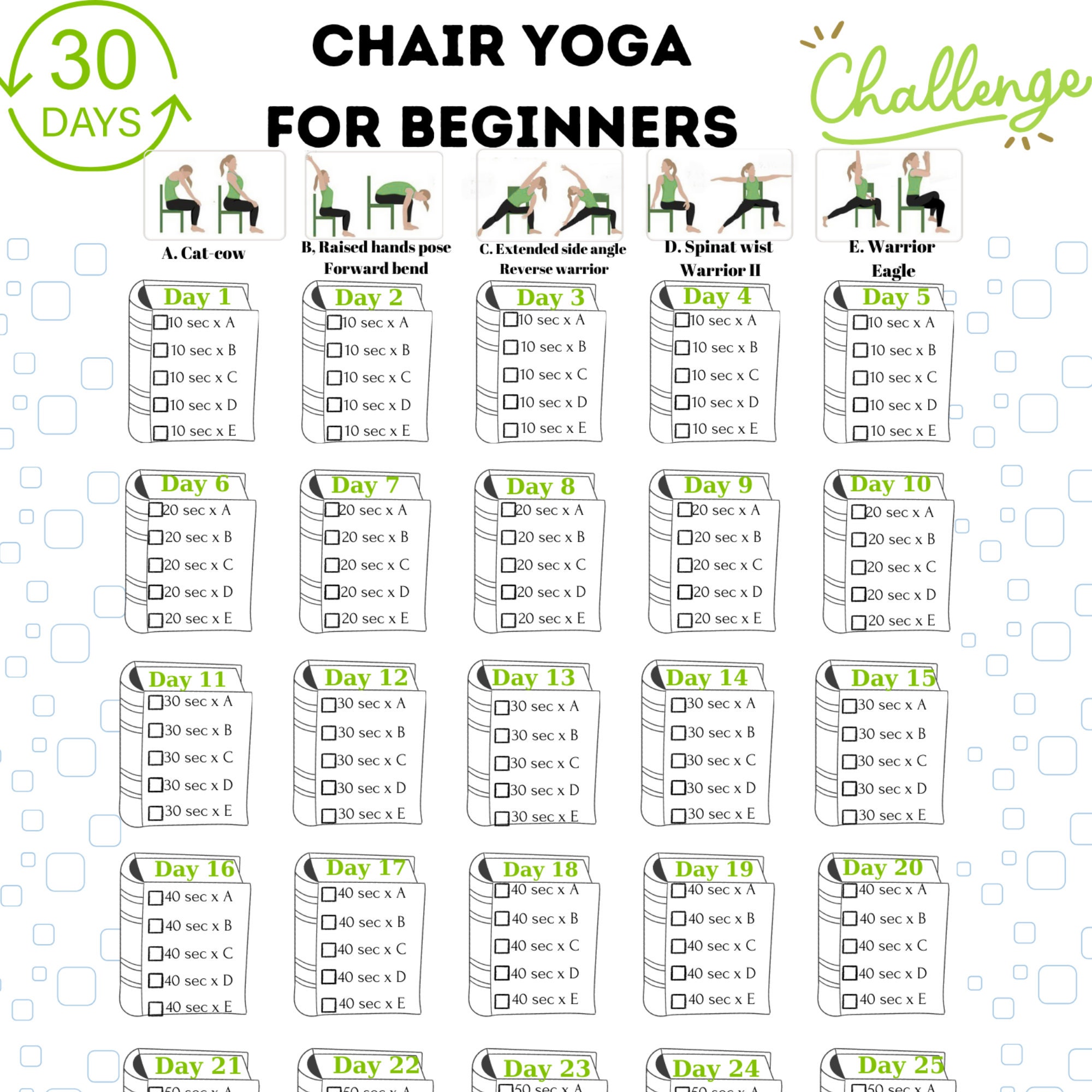 30 Day Workout Chair Yoga, Somatic Exercise, Beginner Yoga, Challenge ...
