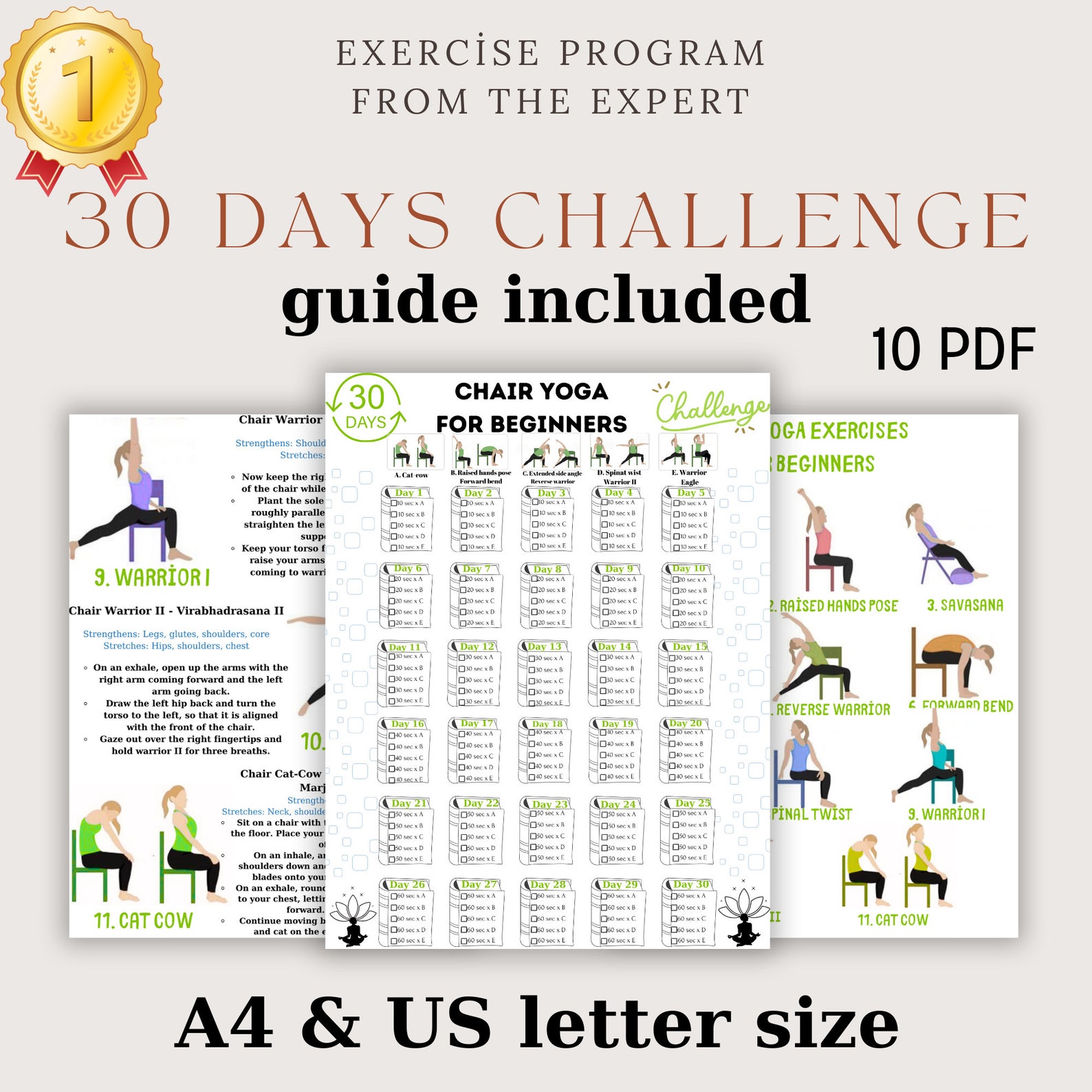 30 Day Workout Chair Yoga, Somatic Exercise, Beginner Yoga, Challenge ...