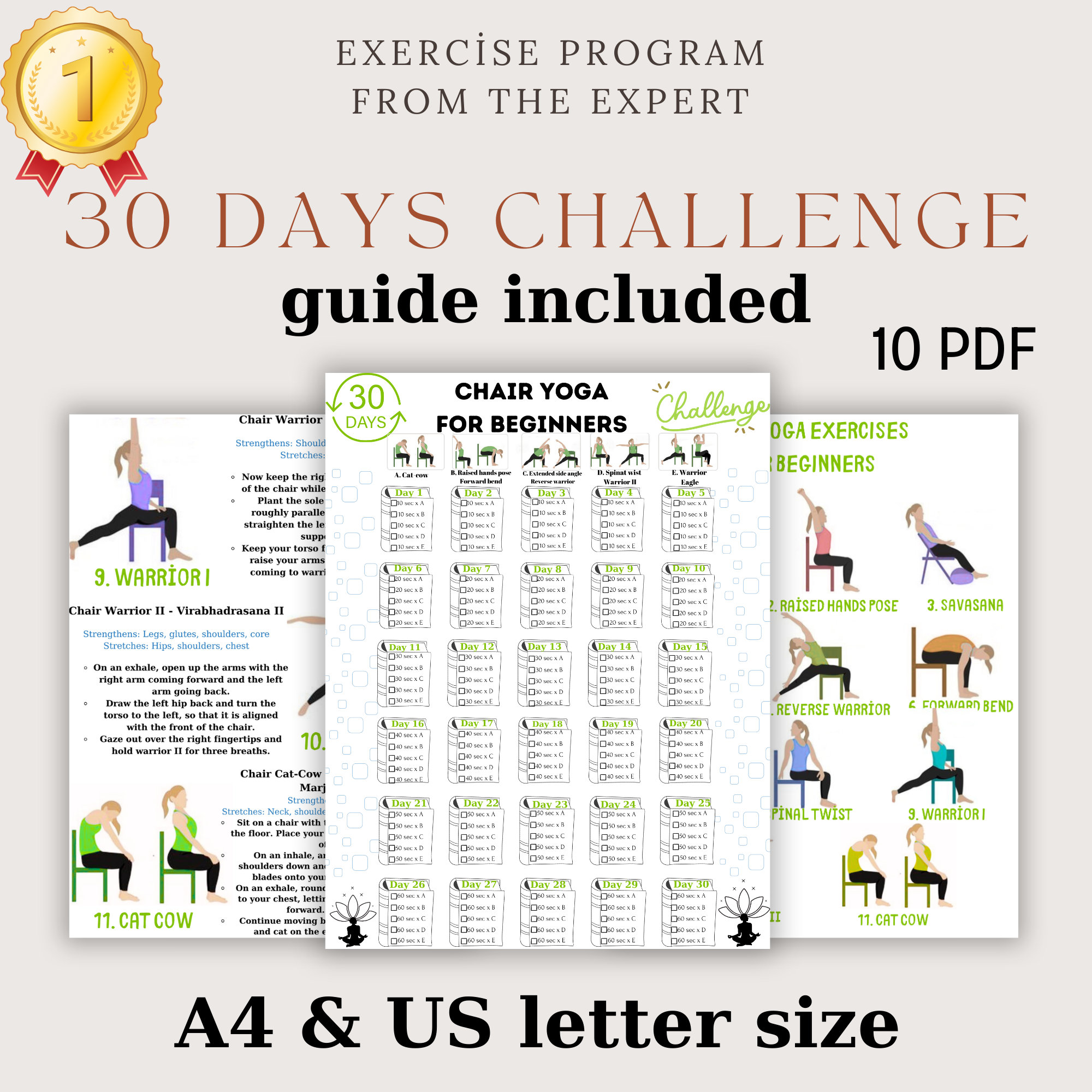 30 Day Workout Chair Yoga, Somatic Exercise, Beginner Yoga, Challenge ...